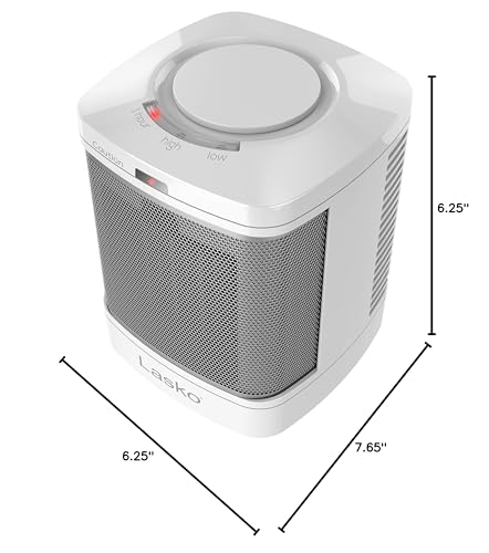 Lasko CD08200 Small Portable Ceramic Space Heater for Bathroom and Indoor Home Use, White, 6.25 x 6.25 x 7.65 inches