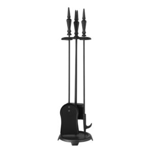 rocky mountain goods fireplace tool set wrought iron black 29” - long tool set includes shovel, brush, poker, fireplace tool stand - heavy duty wrought iron - long - decorative/functional