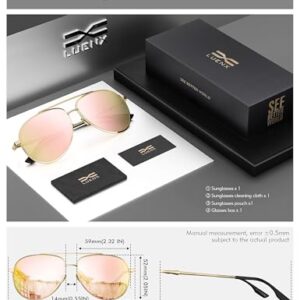 LUENX Aviator Sunglasses for Women Polarized - Driving Trendy Sun Glasses UV 400 Protection Pink Mirror Lens Gold Frame 60mm