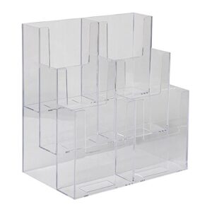 dazzling displays acrylic stand 3 tier, 6 pocket fits 4 by 9 material, trifold brochure holder, countertop clear display, organizer tray, rack for pamphlet, letters, folders, document, sign, cards (1)