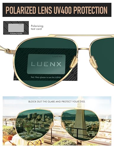 LUENX Aviator Sunglasses for Women Polarized - Driving Trendy Sun Glasses UV 400 Protection Pink Mirror Lens Gold Frame 60mm