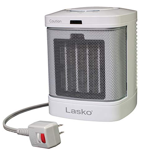 Lasko CD08200 Small Portable Ceramic Space Heater for Bathroom and Indoor Home Use, White, 6.25 x 6.25 x 7.65 inches