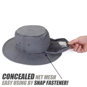 USHAKE Head Net Hat, Safari Hat Sun Hat Bucket Hat with Hidden Net Mesh Grey