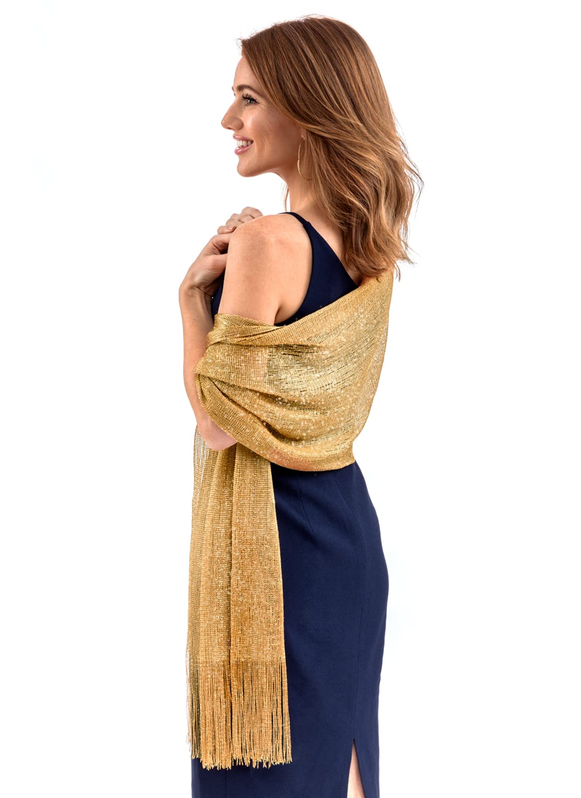 ShineGlitz Shawls and Wraps for Evening Dresses, Metallic Glitter Shawls for Women, Sparkling Wedding Metallic Gold Shawl Gift