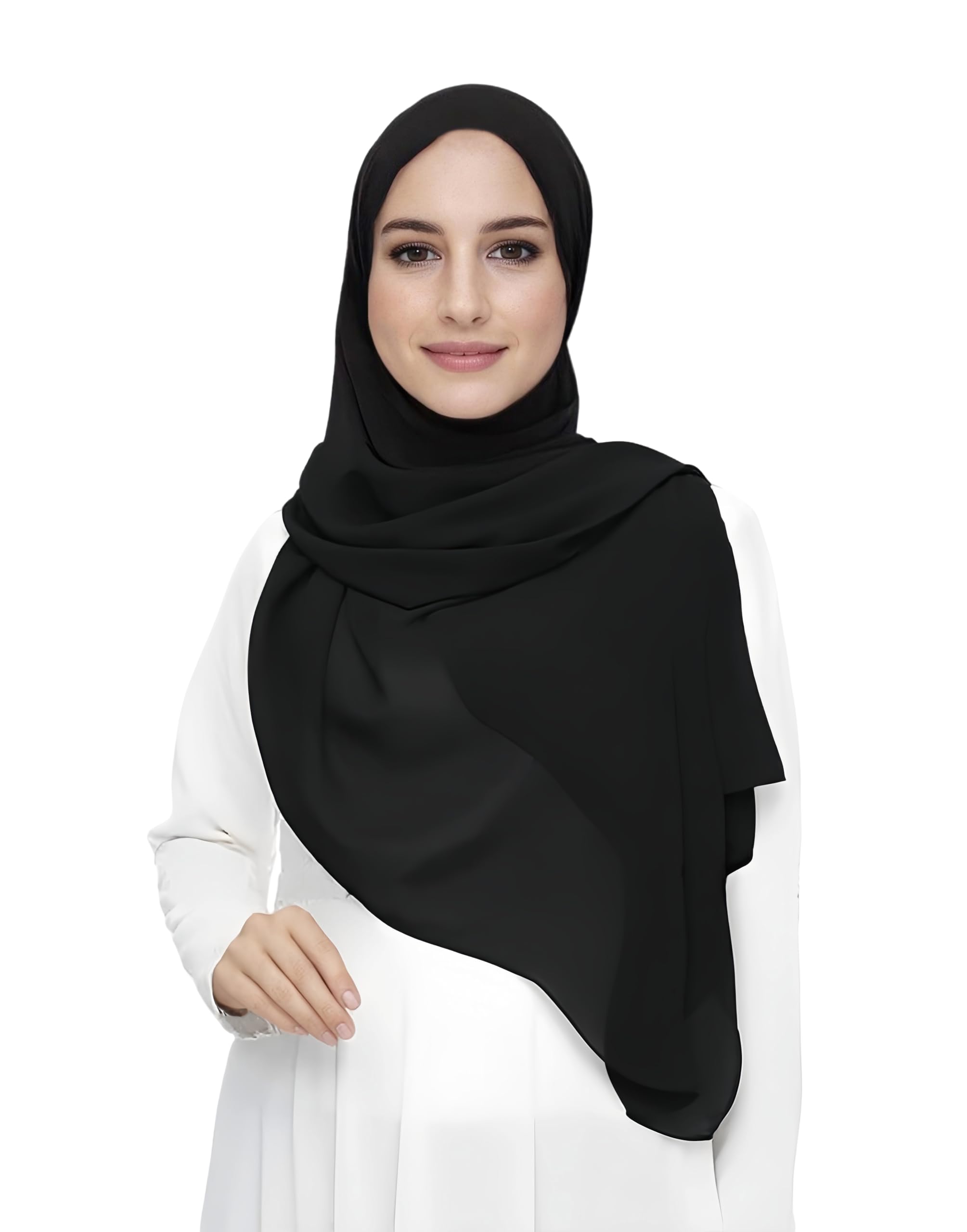 Premium Chiffon Hijab Head Scarf Shawl Wrap for Muslim Women Lightweight (Black)