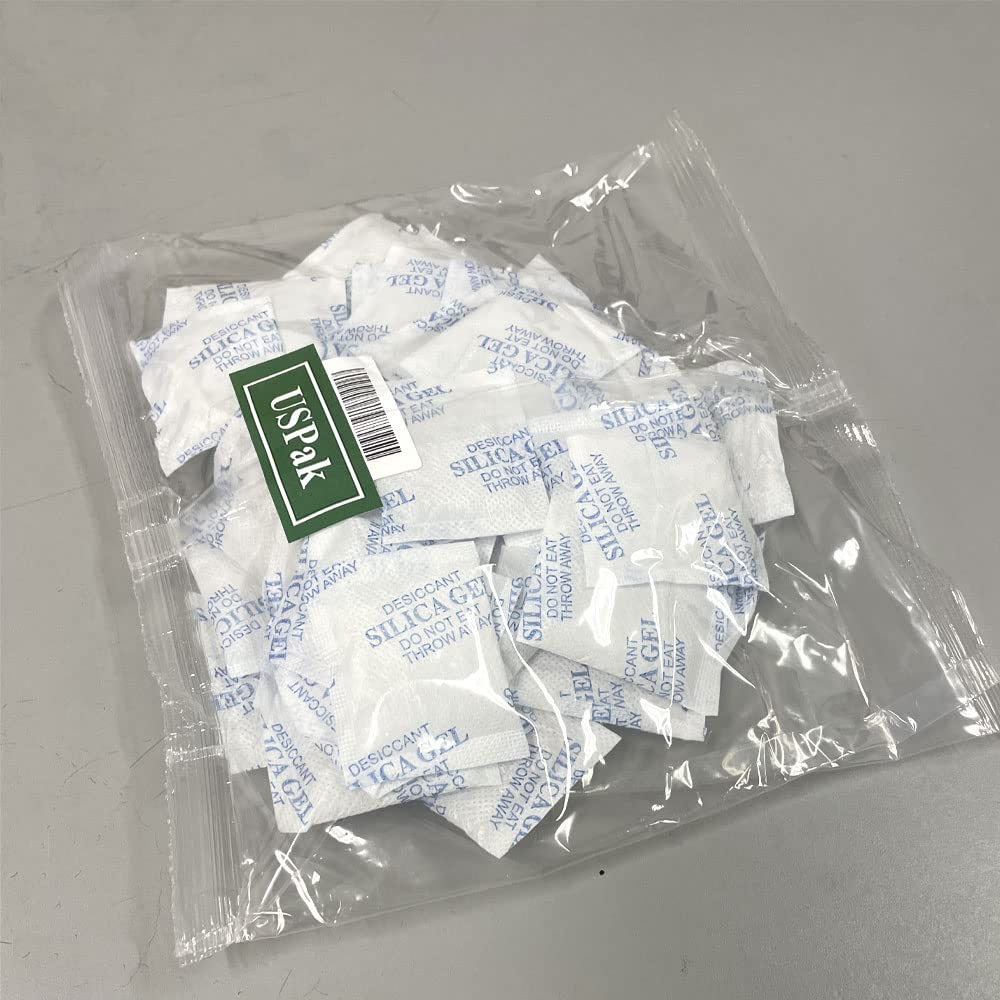 USPak Silica Gel Desiccant Packs 5 Gram 50 Packets Drying Agent Moisture Absorber Dehumidifiers for Storage Food Safes