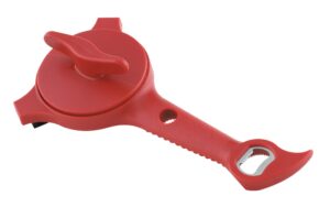 kuhn rikon 5-in-1 multi-purpose strain-free opener for jars, bottles and ring-pull cans, 5 x 10 x 2.25 inches, red