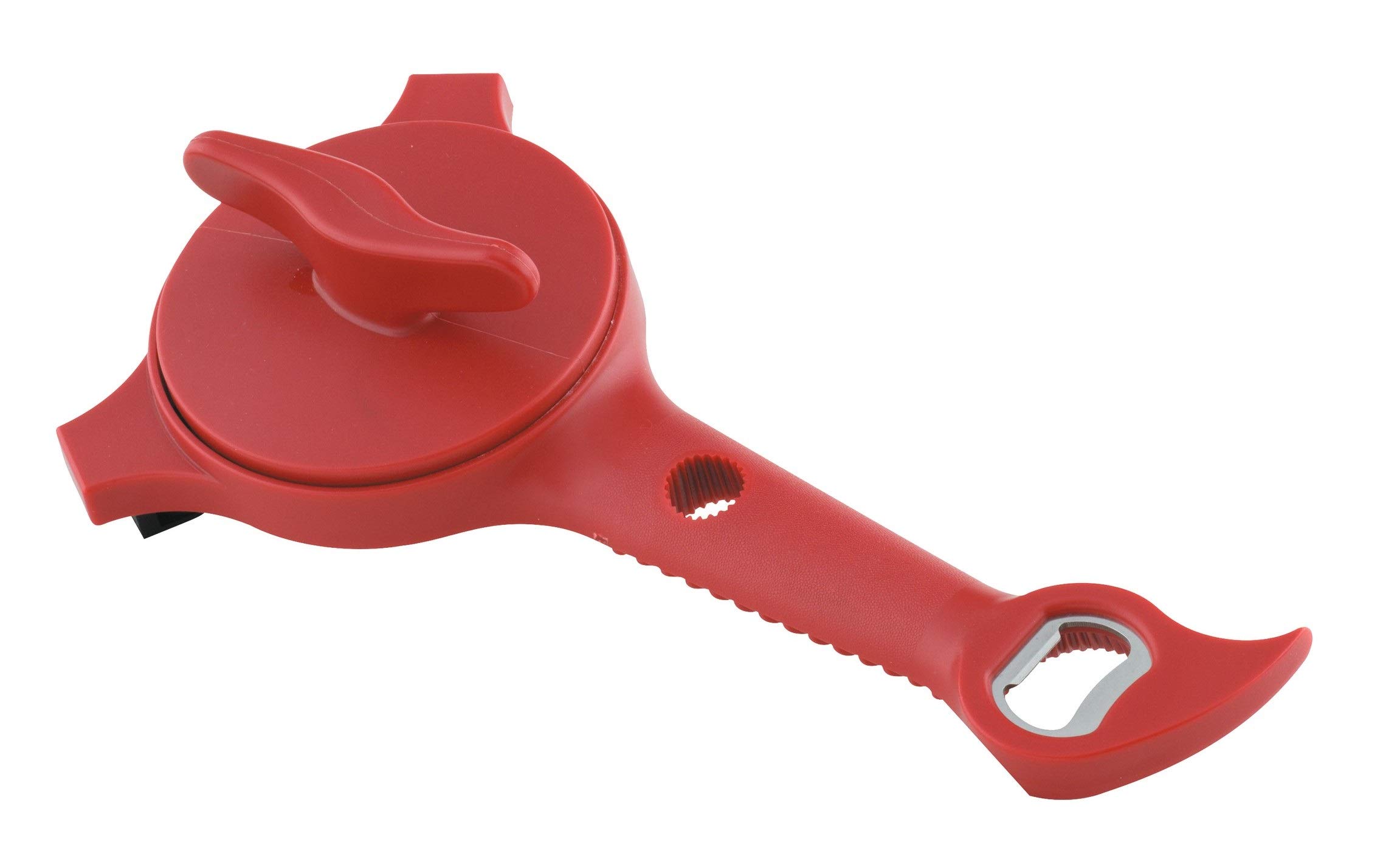 Kuhn Rikon 5-in-1 Multi-Purpose Strain-Free Opener for Jars, Bottles and Ring-Pull Cans, 5 x 10 x 2.25 inches, Red