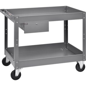 global industrial 2 shelf deep tray steel stock cart, 500 lb. cap. with 1 drawer, 36" l x 24" w x 32" h