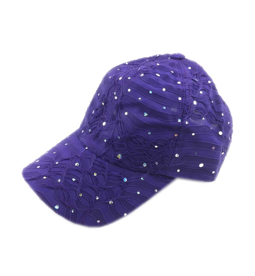 Glitter Sequin Sparkle Bling Game Baseball Cap Hat Sun Visor (Purple)