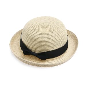 binaryabc summer straw hats,sun hat,bowler hat,beach cap for women(head circumference 57cm) beige