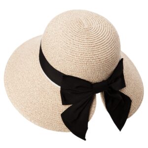 womens floppy summer sun beach straw hats accessories wide brim spf 50 crushable medium head beige