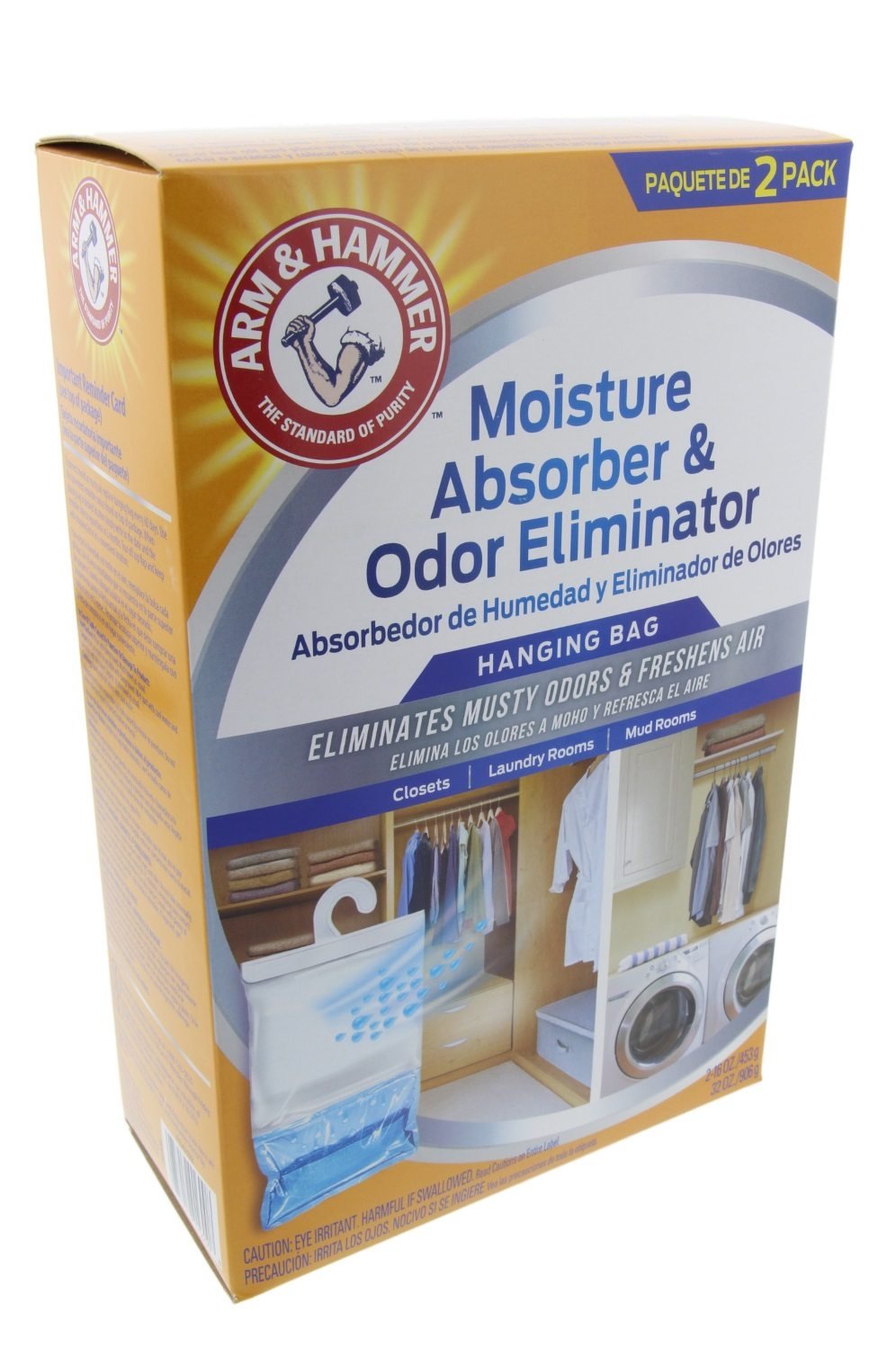 Arm & Hammer Moisture Absorber & Odor Eliminator 16oz Hanging Bag, 3 Pack (6 Bags Total) – Eliminates Musty Odors & Freshens Air for Closets, Laundry Rooms, Mud Rooms