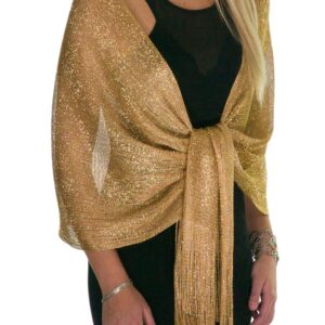 ShineGlitz Shawls and Wraps for Evening Dresses, Metallic Glitter Shawls for Women, Sparkling Wedding Metallic Gold Shawl Gift