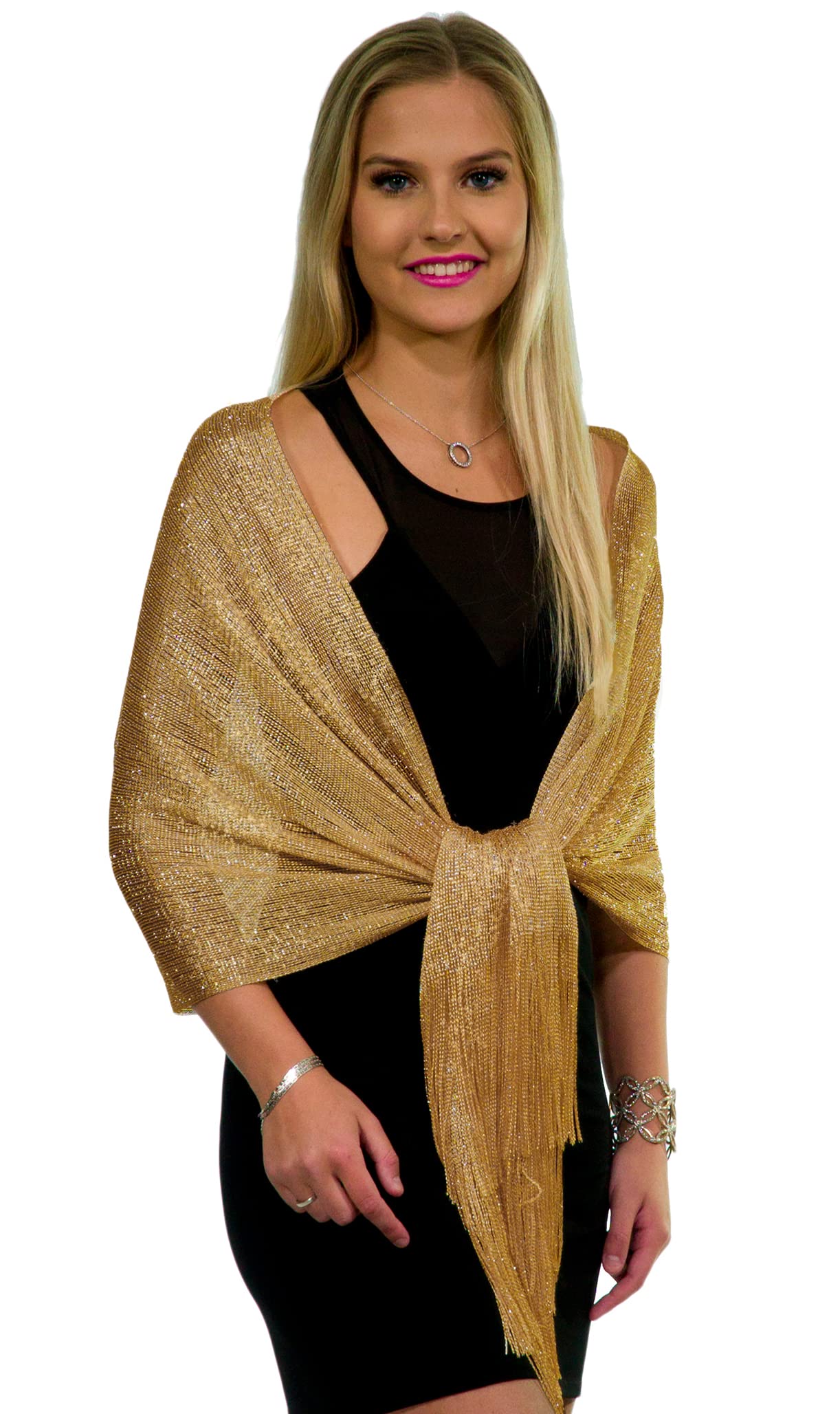 ShineGlitz Shawls and Wraps for Evening Dresses, Metallic Glitter Shawls for Women, Sparkling Wedding Metallic Gold Shawl Gift