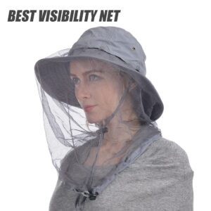 USHAKE Head Net Hat, Safari Hat Sun Hat Bucket Hat with Hidden Net Mesh Grey