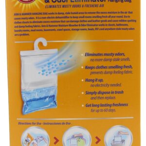 Arm & Hammer Moisture Absorber & Odor Eliminator 16oz Hanging Bag, 3 Pack (6 Bags Total) – Eliminates Musty Odors & Freshens Air for Closets, Laundry Rooms, Mud Rooms