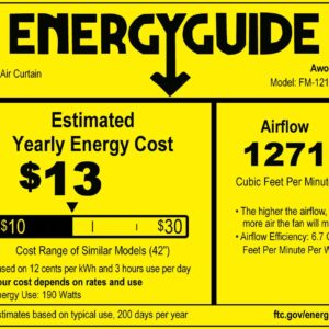 Awoco 40" FM-1210T 1250 CFM Slim Indoor Air Curtain, CE Certified, 120V Unheated with Remote Control and Magnetic Switch, Powerful, Quiet, Small Body, Light Weight