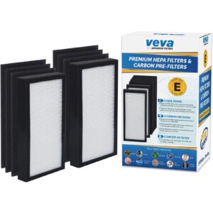 veva premium 2 hepa filters and 6 pack of pre-filters compatible with air purifier models ac4100/ac4150blca and replacement flt4100 filter e