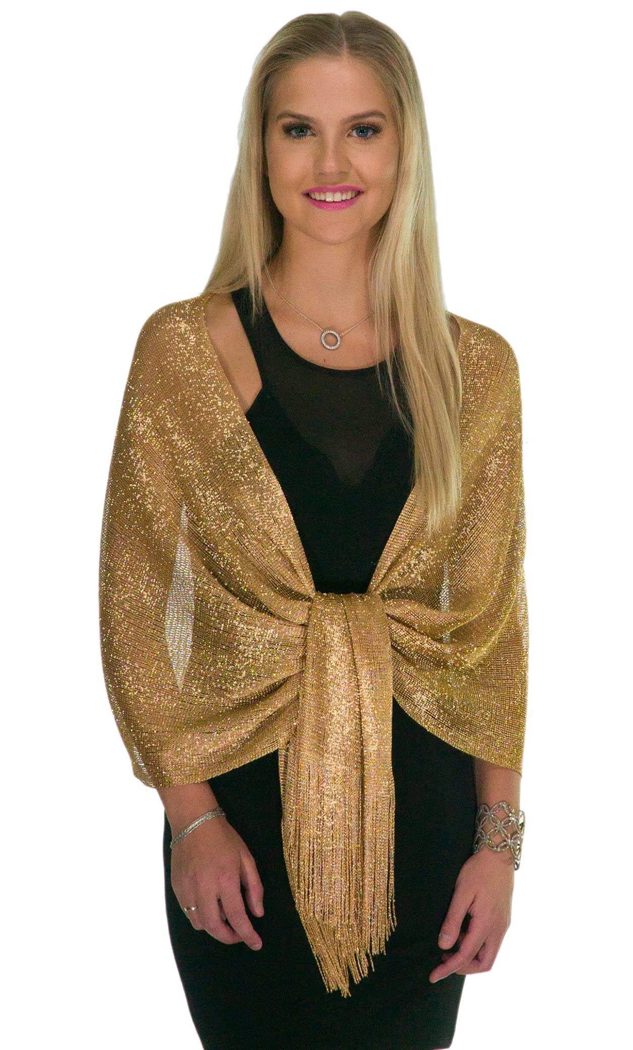 ShineGlitz Shawls and Wraps for Evening Dresses, Metallic Glitter Shawls for Women, Sparkling Wedding Metallic Gold Shawl Gift