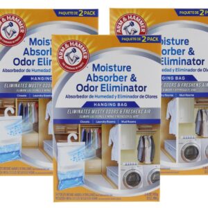 Arm & Hammer Moisture Absorber & Odor Eliminator 16oz Hanging Bag, 3 Pack (6 Bags Total) – Eliminates Musty Odors & Freshens Air for Closets, Laundry Rooms, Mud Rooms