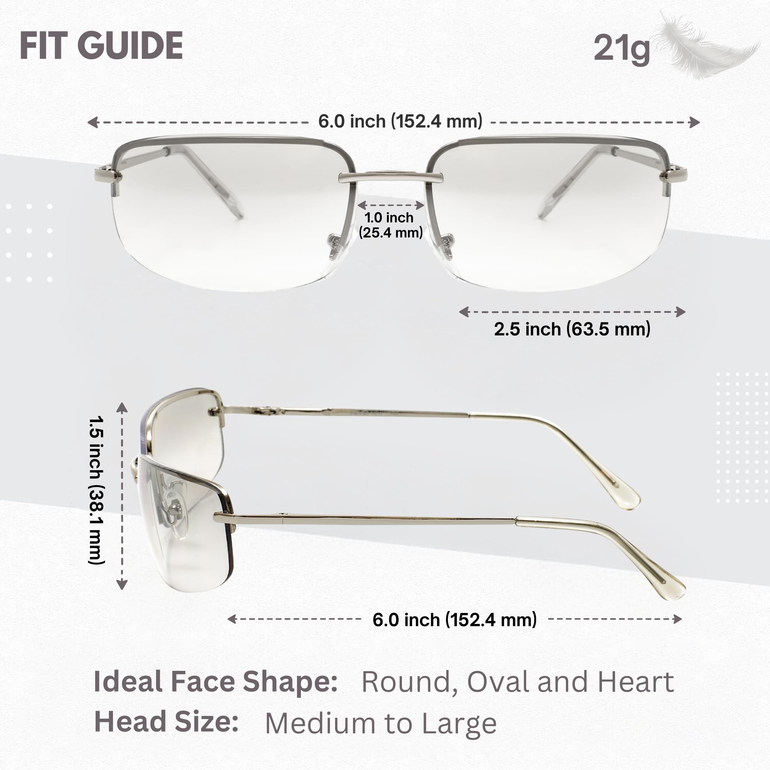 NYS Collection Astor Place Semi-Rimless Metal Sunglasses (Silver Metal Frame/Clear Gradient Lens)