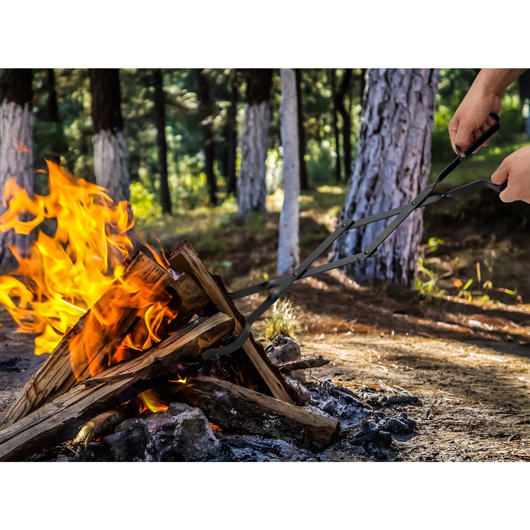 Stanbroil Outdoor Campfire Fireplace Tongs, 26" Long, Log Grabber, Black