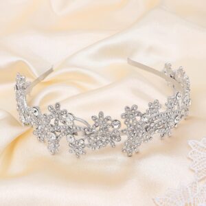 Ammei Headpiece Wedding Headband Crystal Bridal Headdress Flower Design Headpiece For Women (Silver)