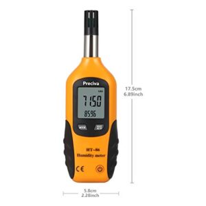 Preciva Digital Psychrometer Thermo-Hygrometer, LCD Mini Temperature and Humidity Meter with Dew Point and Wet Bulb Temperature Hygrometer for Industry, Agriculture, Meteorology (9V Battery Included)