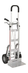 magliner npkc16g2c5h-v aluminum brake hand truck, frame extension, double grip handle, 18" x 9" nose, 10" wheels, stair climbers, 500 lb. capacity, 60" height, 21.5" width, 20.5" length