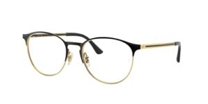 ray-ban rx6375 round prescription eyeglass frames, black on arista/demo lens, 53 mm