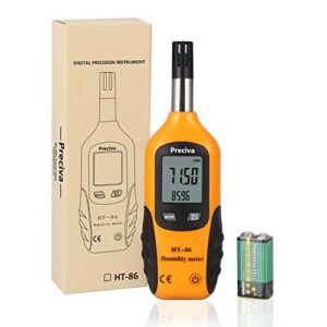 preciva digital psychrometer thermo-hygrometer, lcd mini temperature and humidity meter with dew point and wet bulb temperature hygrometer for industry, agriculture, meteorology (9v battery included)