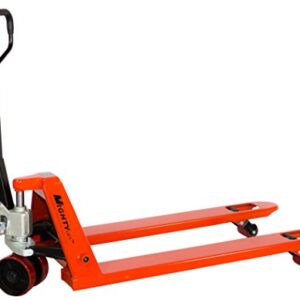 Mighty Lift ML55-2 Heavy Duty Pallet Jack Truck, Wheels: Polyurethane on Steel., 50" Height, 27" width, 48" Length, 5500 lbs. Load Capacity, Orange