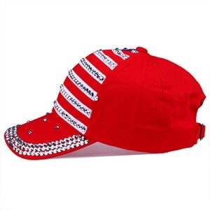 USA Bling Baseball Cap Sparkle American Flag Hat for Men Women Hip Hop Caps (Red)