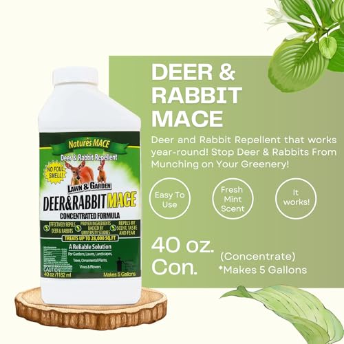 Nature’s MACE Deer & Rabbit Mace 40oz Concentrate Deer & Rabbit Repellent, Deer Repellent Spray for Plants, Lawns, Flowers & Gardens, Plant Safe Deer Spray, Protect Plants Fast, All-Season Protection