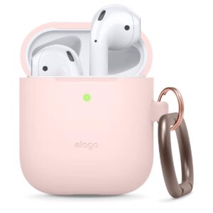 elago silicone case with keychain compatible with apple airpods case 1 & 2, front led visible, supports wireless charging, protective silicone [lovely pink]