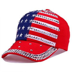 usa bling baseball cap sparkle american flag hat for men women hip hop caps (red)