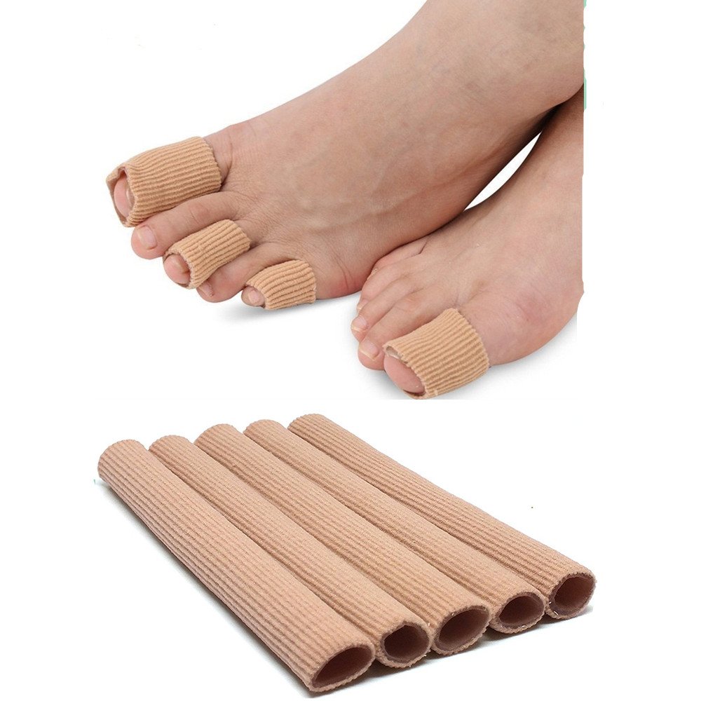 Cuttable Toe Tubes Sleeves 5 Pack, Made of Elastic Fabric Lined with Silicone Gel. Toe Sleeve Protectors Relief Toe Pressure Pain, Corn and Calluses Remover