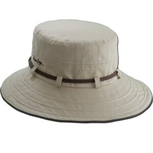 panama jack women's contrast cotton bucket sun hat with sizing tie, 3" brim (khaki)