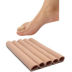 cuttable toe tubes sleeves 5 pack, made of elastic fabric lined with silicone gel. toe sleeve protectors relief toe pressure pain, corn and calluses remover