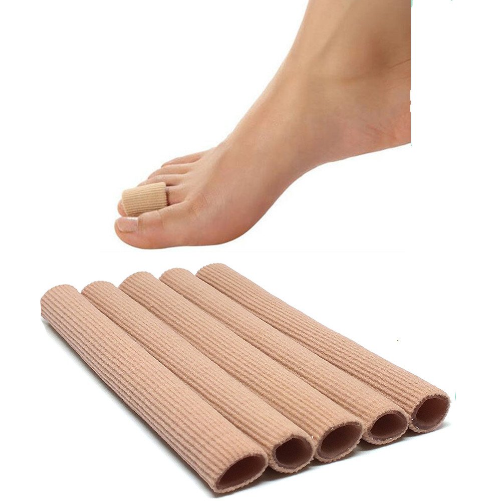 Cuttable Toe Tubes Sleeves 5 Pack, Made of Elastic Fabric Lined with Silicone Gel. Toe Sleeve Protectors Relief Toe Pressure Pain, Corn and Calluses Remover