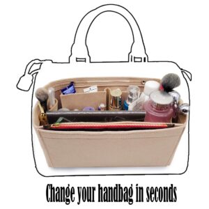 LEXSION Felt Purse Organizer Insert Bag organizer Multi Pocket Bag in Bag Organizer For Tote & Handbag Shaper 8008 Beige L