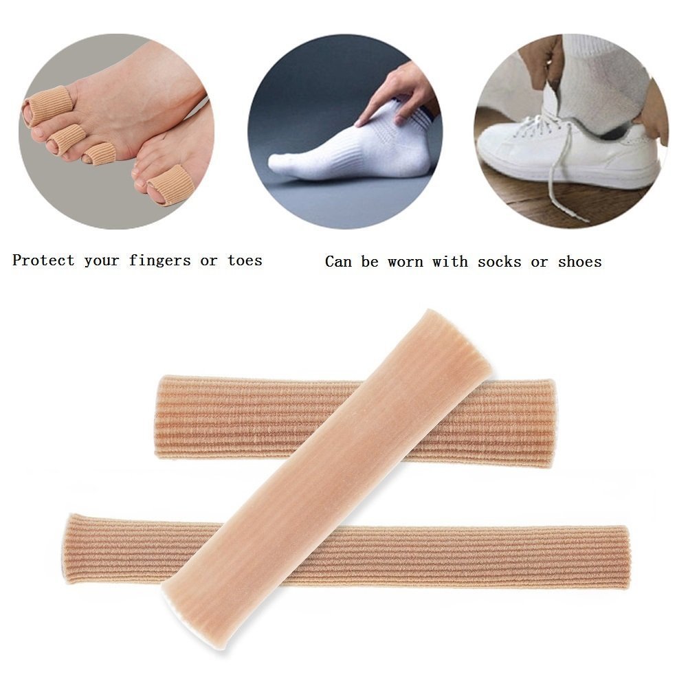 Cuttable Toe Tubes Sleeves 5 Pack, Made of Elastic Fabric Lined with Silicone Gel. Toe Sleeve Protectors Relief Toe Pressure Pain, Corn and Calluses Remover