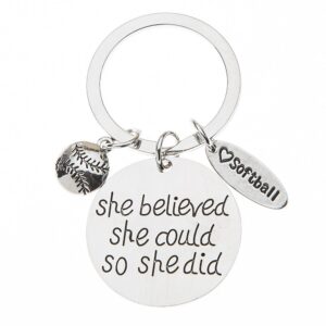 infinity collection softball keychain for girls, softball accessories, inspirational she believe she could, so she did charm, softball jewelry, softball stuff for teens