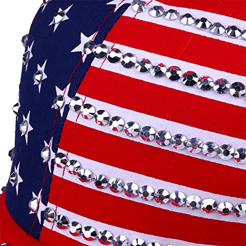 USA Bling Baseball Cap Sparkle American Flag Hat for Men Women Hip Hop Caps (Red)