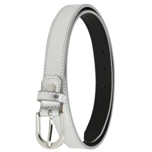 fashiongen - women genuine italian leather belt luna, made in france - silver, 85 cm (33 in) / waist size 31 to 32