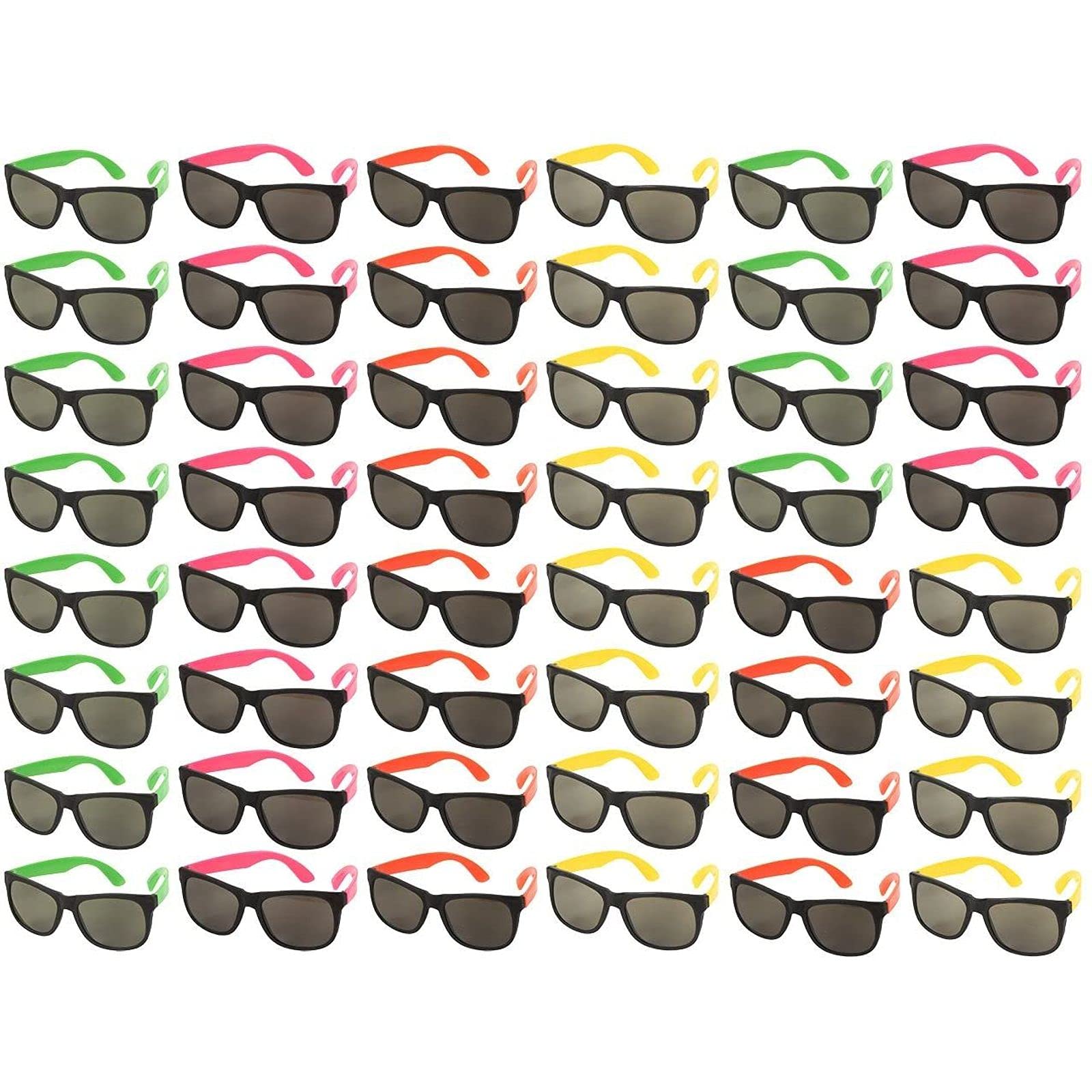 BLUE PANDA 48 Pack Retro Party Sunglasses Bulk for 80s and 90s Birthday Favors (4 Neon Colors)