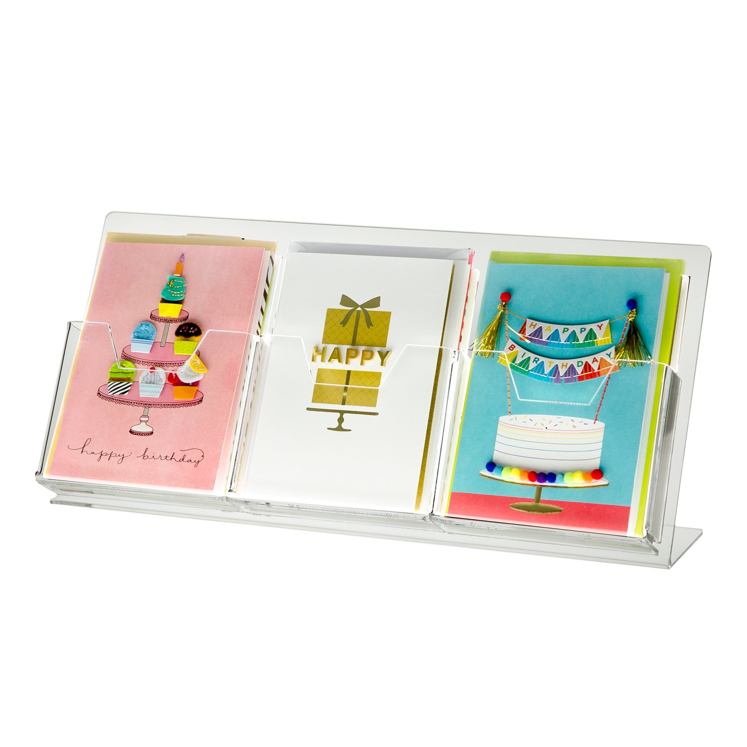 Source One Deluxe Clear Acrylic Countertop Greeting Card Display 1 & 3 Pockets Available (1, 3 Pocket)