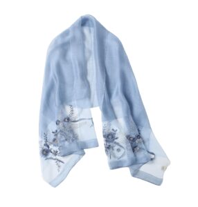 jeelow silk wool fashion scarf shawl wrap lightweight sheer for women floral embroidery wedding party prom (blue floral)