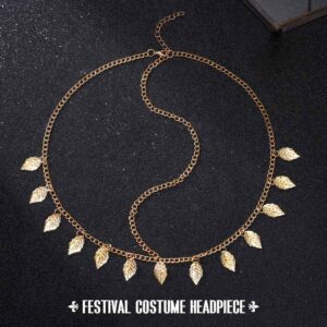 Jovono Boho Hair Chain Gold Leaf Head Chain Headpiece Tassel Greek Costume Hair Accessories for Women and Girls